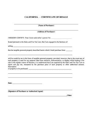 Fillable Online CALIFORNIA CERTIFICATE OF RESALE - bframeteksteelbbcomb ...