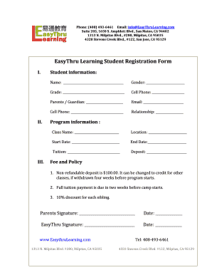 Fillable Online EasyThru Learning Student Registration Form Fax Email ...