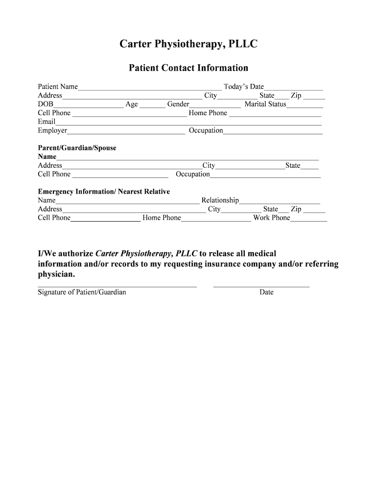 Fillable Online Carter Physiotherapy - New Patient Paperworkdocx Fax ...