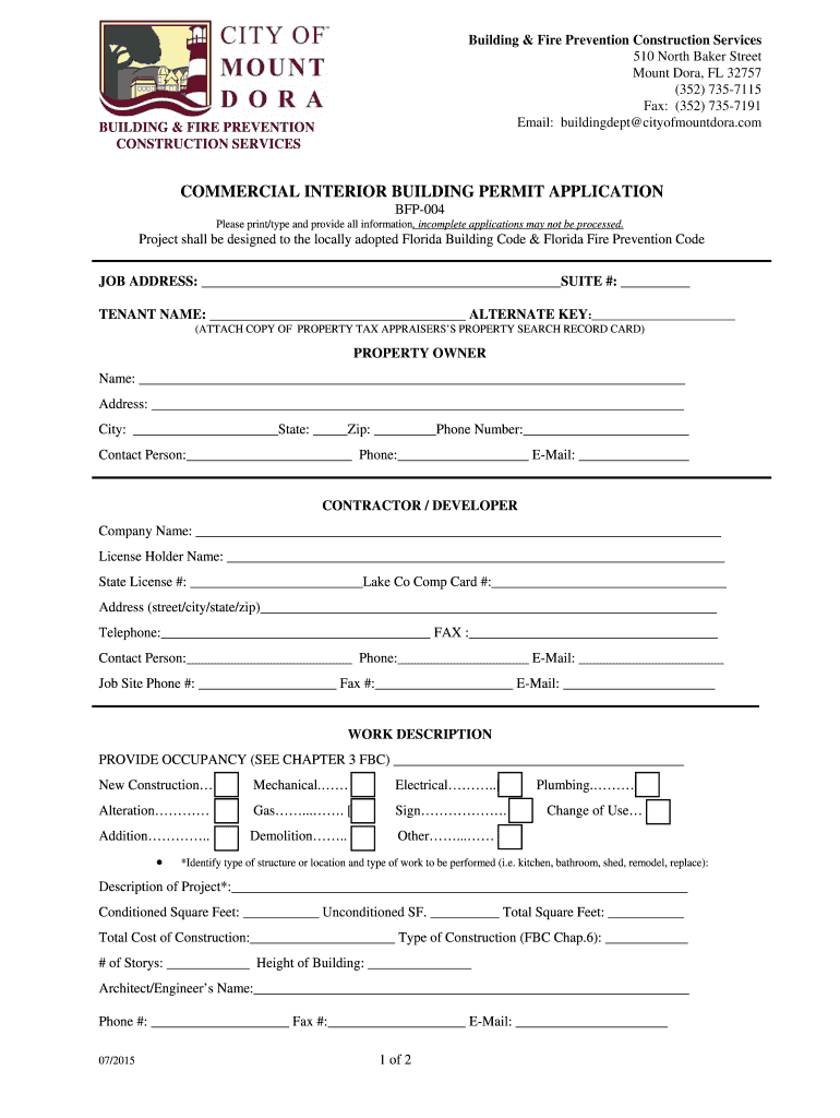 Fillable Online BFP-004 Permit Application- Commercial Interior Fax ...