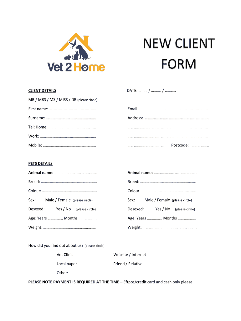 Fillable Online NEW CLIENT FORM - bMVOLb Fax Email Print - pdfFiller