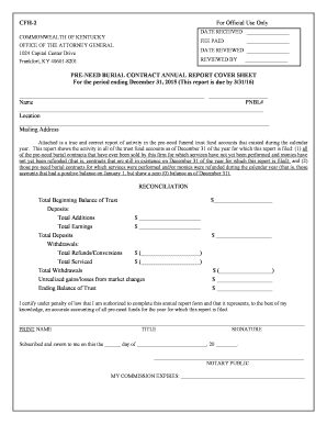 Fillable Online ag ky Pre-Need Burial Contract Annual Report Cover ...