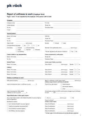 Fillable Online Report of unfitness to work Employer form - PKRck Fax ...