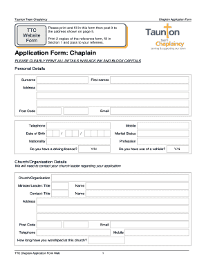 Fillable Online tauntonteamchaplaincy Application Form Chaplain ...