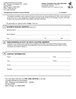 Fillable Online bls Louisiana Workforce Commission OIS Research and ...