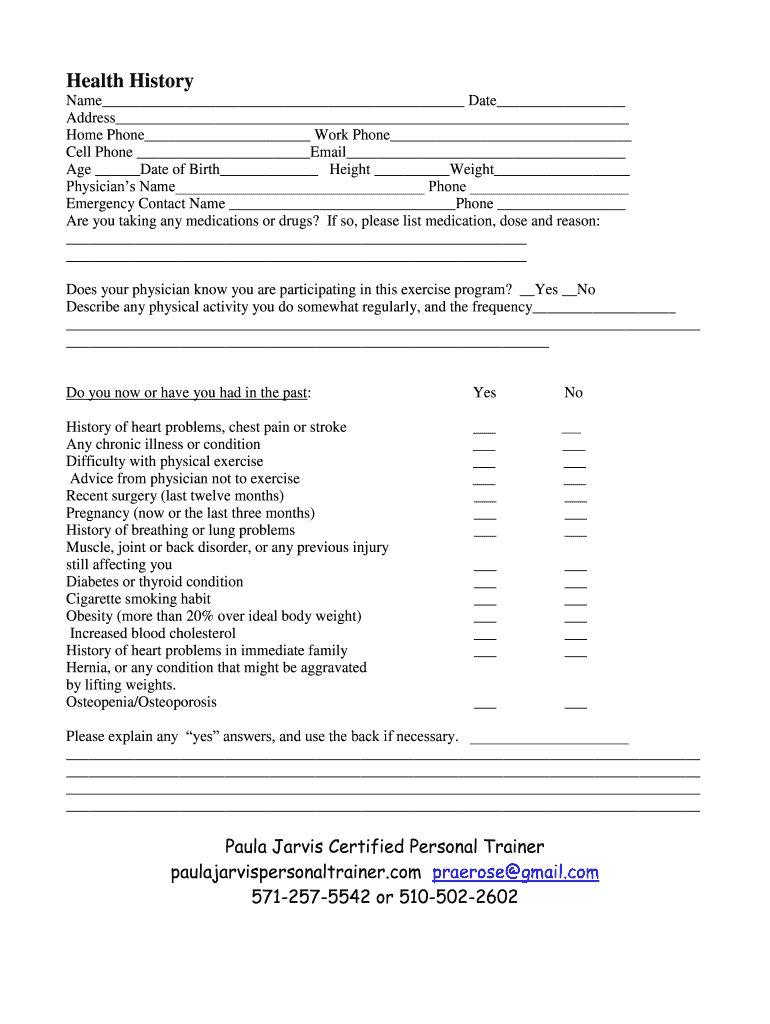 Fillable Online Personal Trainer Forms - Kingstowne Internal Medicine ...