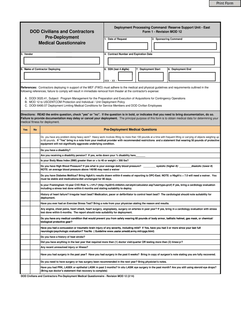 Fillable Online Mod b12 questionnaireb Fax Email Print - pdfFiller