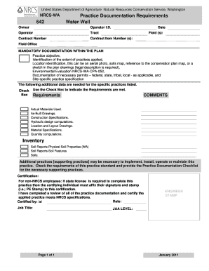 Fillable Online Practice Documentation Requirements 642 Water Well ...
