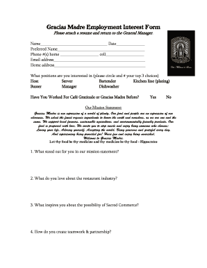 Fillable Online Caf Gratitude Employment Interest Form - bGraciasb ...