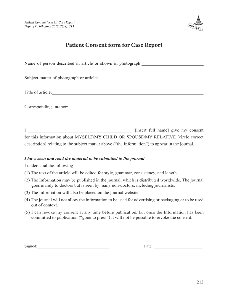 Fillable Online nepjol Patient Consent bformb for Case Report - Nepal Journals Online - nepjol ...