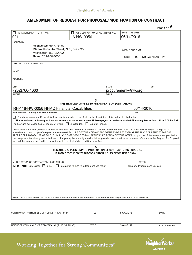 Fillable Online AMeNdMeNT Of ReQUeST fOR PROPOSALMOdIfIcATION Of bb Fax Email Print - pdfFiller