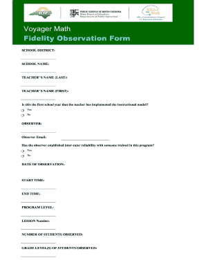 Fillable Online Voyager Math Fidelity Observation Form Fax Email Print ...