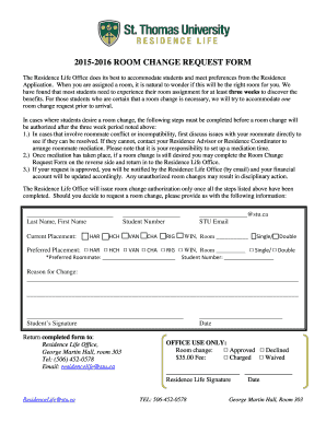Fillable Online B2015b-2016 ROOM CHANGE REQUEST bFORMb Fax Email Print - pdfFiller