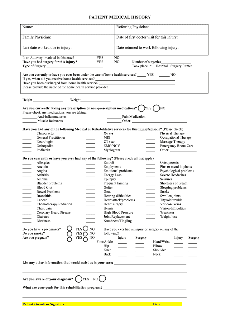 Fillable Online Patient Medical History - St Louis Physical Therapy Fax Email Print - pdfFiller
