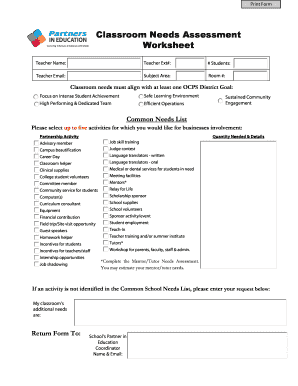 Fillable Online ocps Classroom Needs Assessment Worksheet Fax Email ...