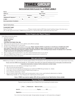 Fillable Online WATCH REPAIR FORM PLEASE FILL IN (PRINT LEGIBLY) Name ...