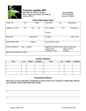 Fillable Online Francine Lapides, MFT Client Information Sheet Francine ...