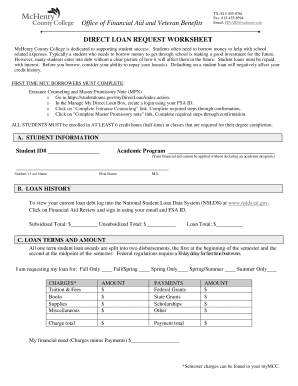 Fillable Online mchenry Direct Loan Request Worksheet. Direct Loan ...