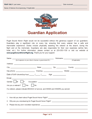 Fillable Online pugetsoundhonorflight Guardian Application - Puget Sound Honor Flight Fax Email ...