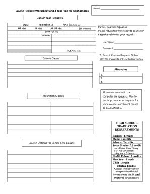 Fillable Online Course Request Worksheet and 4 Year Plan for Sophomores ...