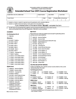 Fillable Online palmbeachschools Extended School Year (ESY) Course ...