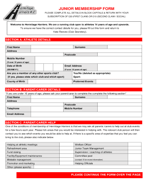 Fillable Online hermitageharriers co JUNIOR MEMBERSHIP FORM PLEASE ...