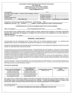 Fillable Online OCCUPANTS FUMIGATION NOTICE AND PESTICIDE - Kal Fume ...