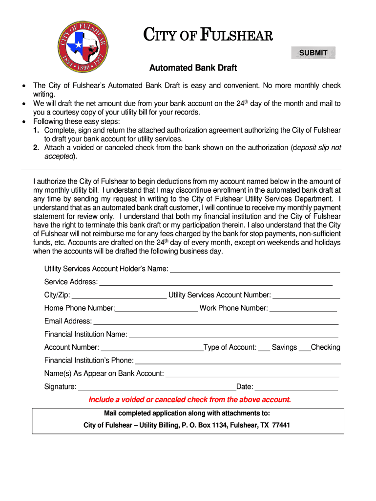 Fillable Online Automatic Bank Draft Form Fax Email Print - pdfFiller