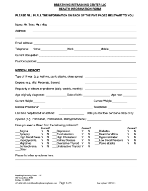Fillable Online BRC Health Information Form ...
