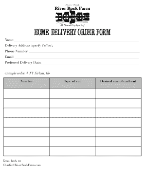 Fillable Online Home delivery order form - River Rock Farm Fax Email ...