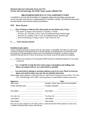 Fillable Online 7792 2006 SHAREHOLDER SIGNUP AND AGREEMENT FORM I would ...