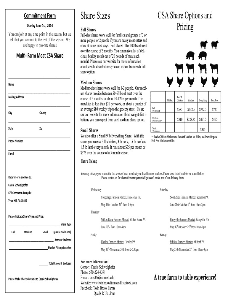 Fillable Online Commitment Form Share Sizes CSA Share Options and Fax ...