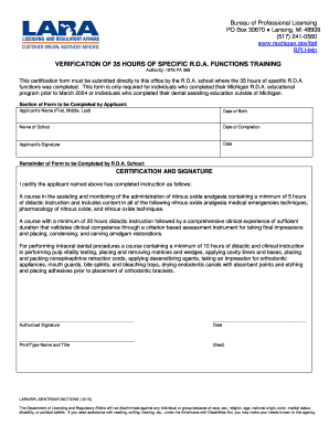 Fillable Online Verification of 35 hours of specific rda functions training Fax Email Print ...