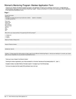 Fillable Online Womens Mentoring Program Womens Center Form Fax Email ...
