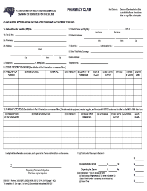 Dsb-0511pdf DSB Pharmacy Claim Form - Info Dhhs State Nc - Fill and ...