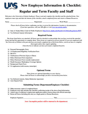 Fillable Online uas alaska New bEmployee Informationb amp Checklist Regular and Term Faculty bb ...