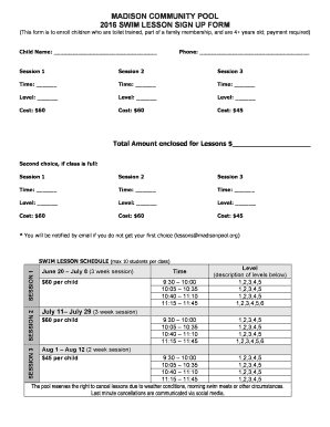 Fillable Online madisonpool SWIM TEAM LESSON SIGN UP FORM - Madison ...