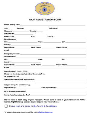 Fillable Online TOUR REGISTRATION FORM - bKhemitologybbcomb Fax Email ...