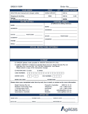 Fillable Online ORDER FORM Order No - bAgilitasb Fax Email Print ...