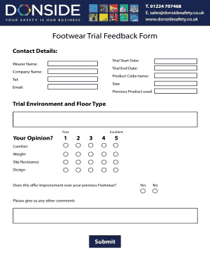 Fillable Online donsidesafety co Footwear Trial Feedback Form - Donside ...