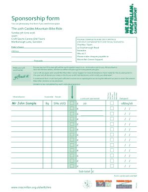 Fillable Online castlesbikeride co Sponsorship form - Castles Bike Ride ...