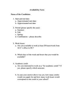 Fillable Online Availability Form 2015 2docx Fax Email Print - pdfFiller