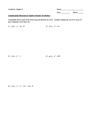 Fillable Online Fundamental Theorem of Algebra Practice Worksheet Fax ...