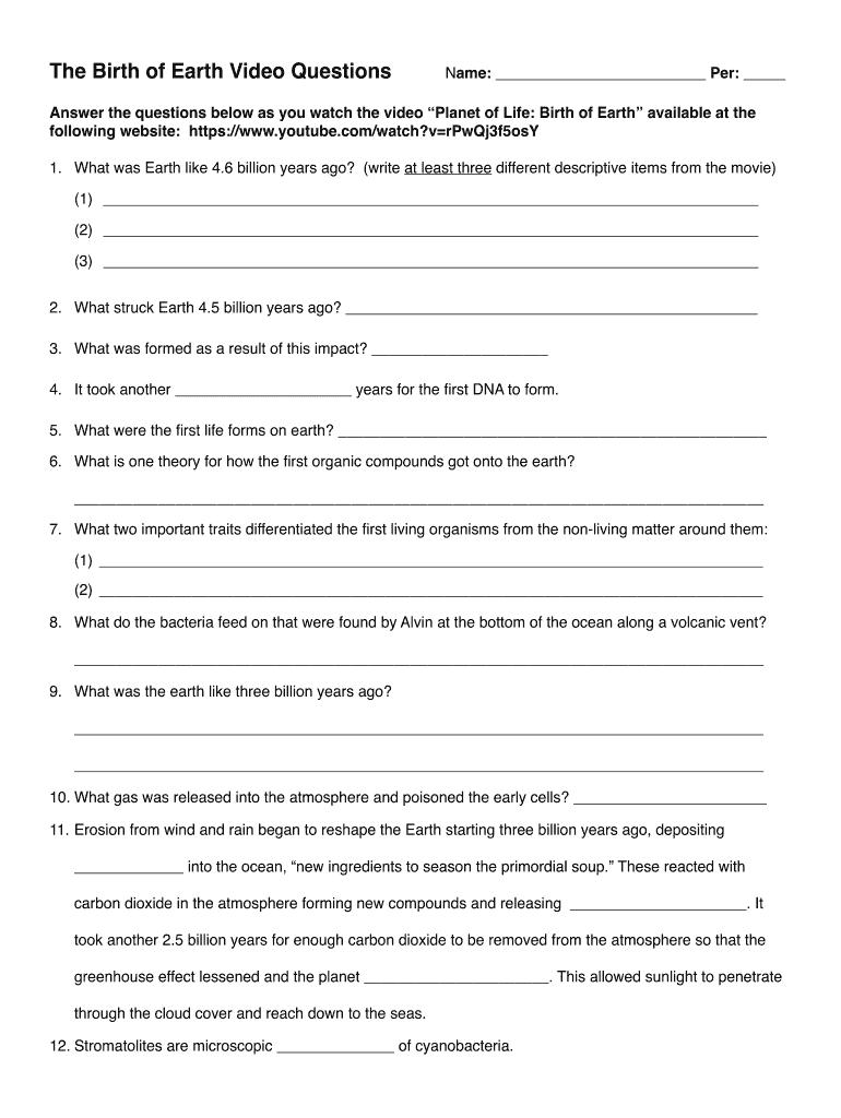 How The Earth Was Made Birth Of The Earth Worksheet Answers Fill 