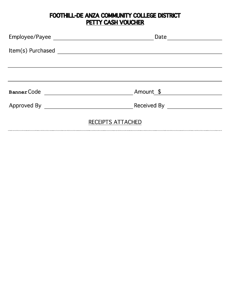 Fillable Online deanza Petty cash voucher - De Anza College Fax Email ...