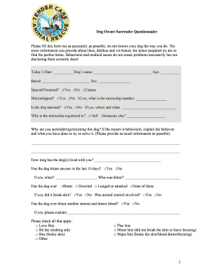 Fillable Online tendercareanimalrescue Dog Owner Surrender Form ...