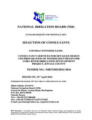 Fillable Online NATIONAL IRRIGATION BOARD (NIB) STANDARD REQUEST FOR ...