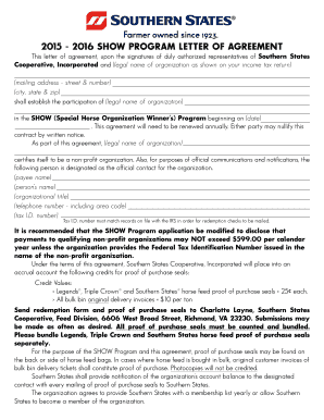 Fillable Online 2015 - 2016 show program letter of agreement - Southern ...