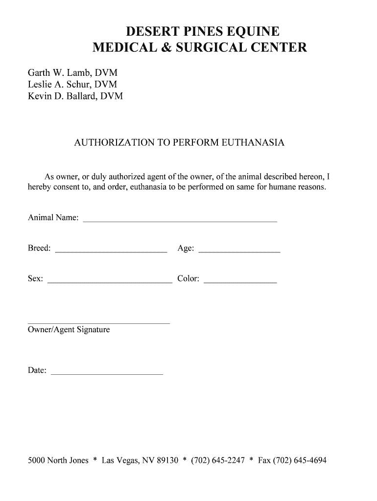 Fillable Online Euthanasia Form Fax Email Print - pdfFiller