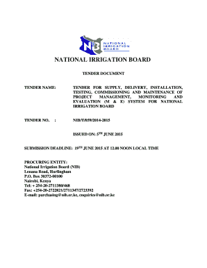 Fillable Online NATIONAL IRRIGATION BOARD TENDER DOCUMENT TENDER NAME ...